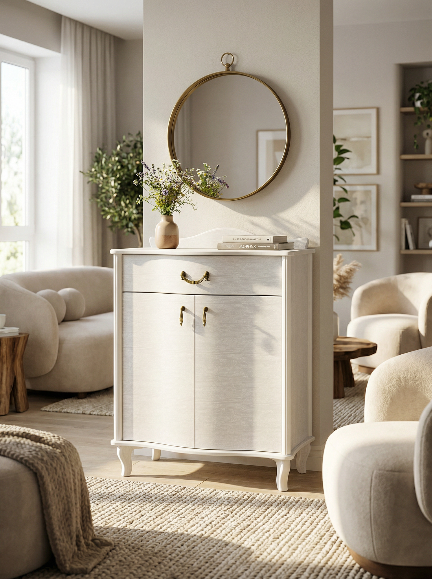 Комод Мебелик Джульетта с распашными дверцами, в прихожую, в спальню, с ящиком, цвет молочный дуб Л