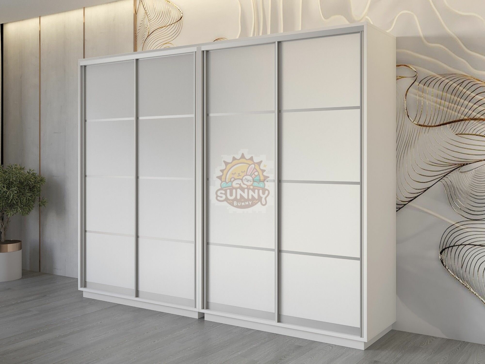 Шкаф-купе Флорида 4дв. (2+2) ЛДСП, профиль серебро, 240х60х220 см. Белый снег