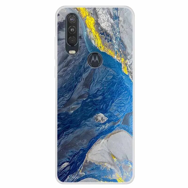 Чехол Motorola One Action, мраморный, синий, прозрачный, силикон