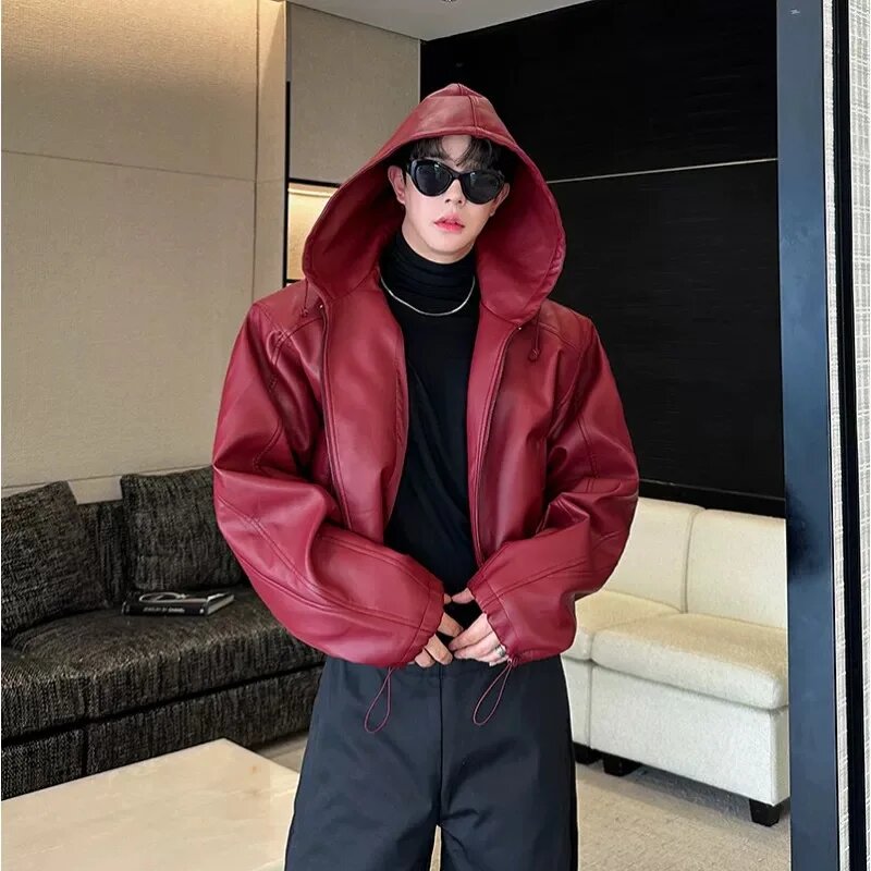 Nopnogn кожаная куртка мужская Бордовый, XL, wine red