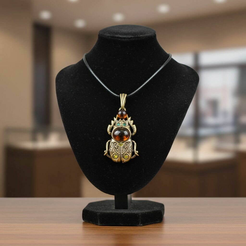 Подвеска Жук - Скарабей (латунь, янтарь) A2024928