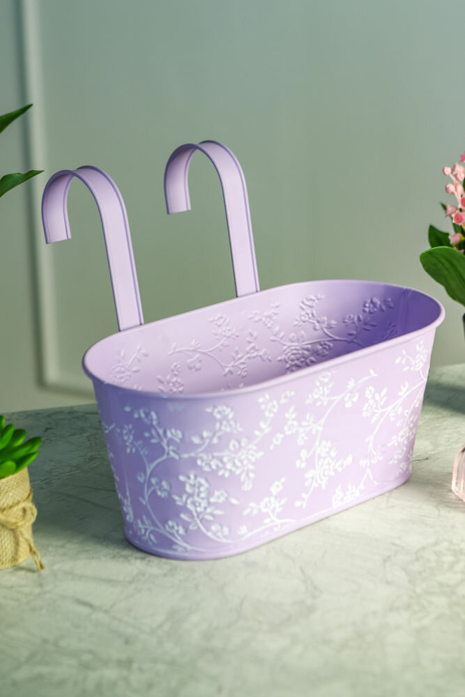 Подвесное кашпо для балкона летняя акварель сиреневое, металлическое, 28х14 см, Kaemingk 802315-3