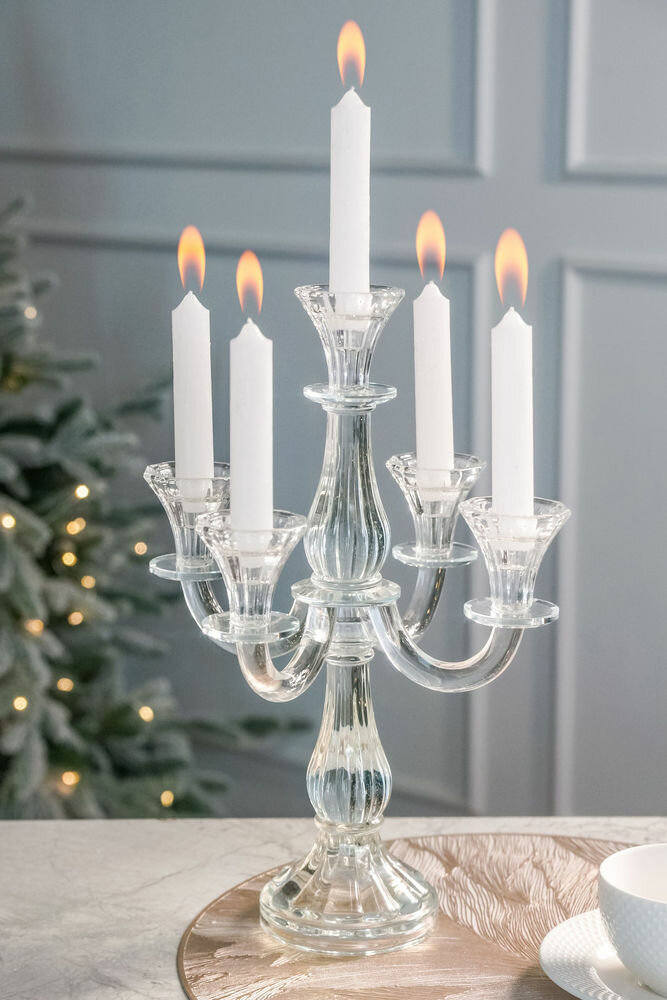 Декоративный подсвечник-канделябр на 5 свечей огден, стекло, 35 см, EDG 4400064A000