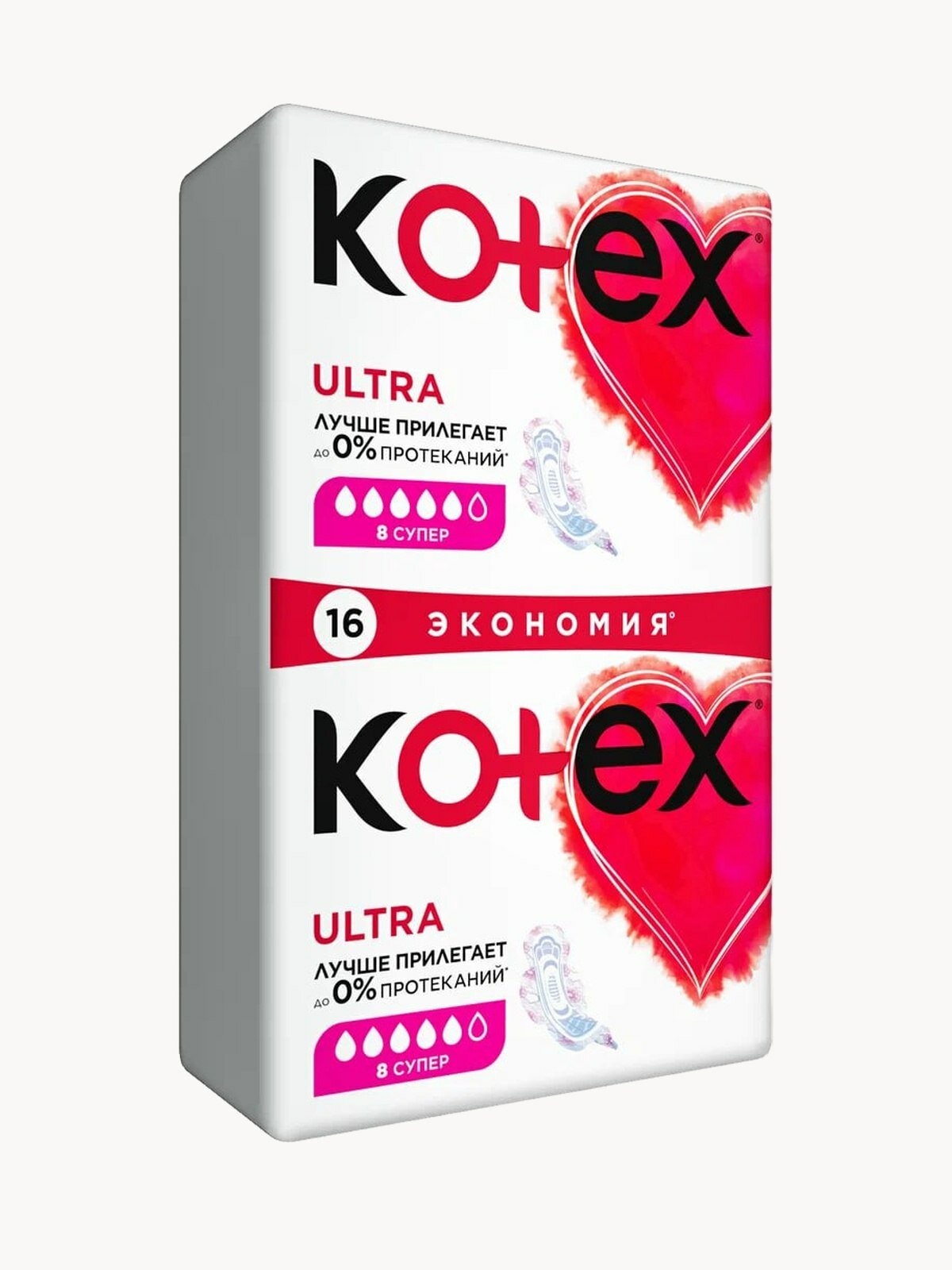 Прокладки женские Kotex Ultra Супер, 5 капель, 64 шт (4 упаковки по 16 шт)