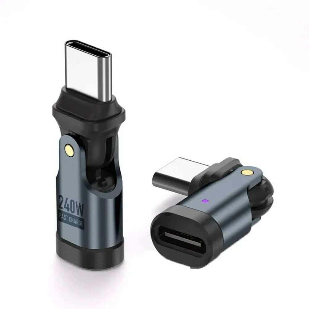 Адаптер USB Type C для быстрой передачи данных USB-C к USB-C Конвертер для зарядки USBC на 180 градусов Гибкий адаптер USB-A с гнездом 240 Вт