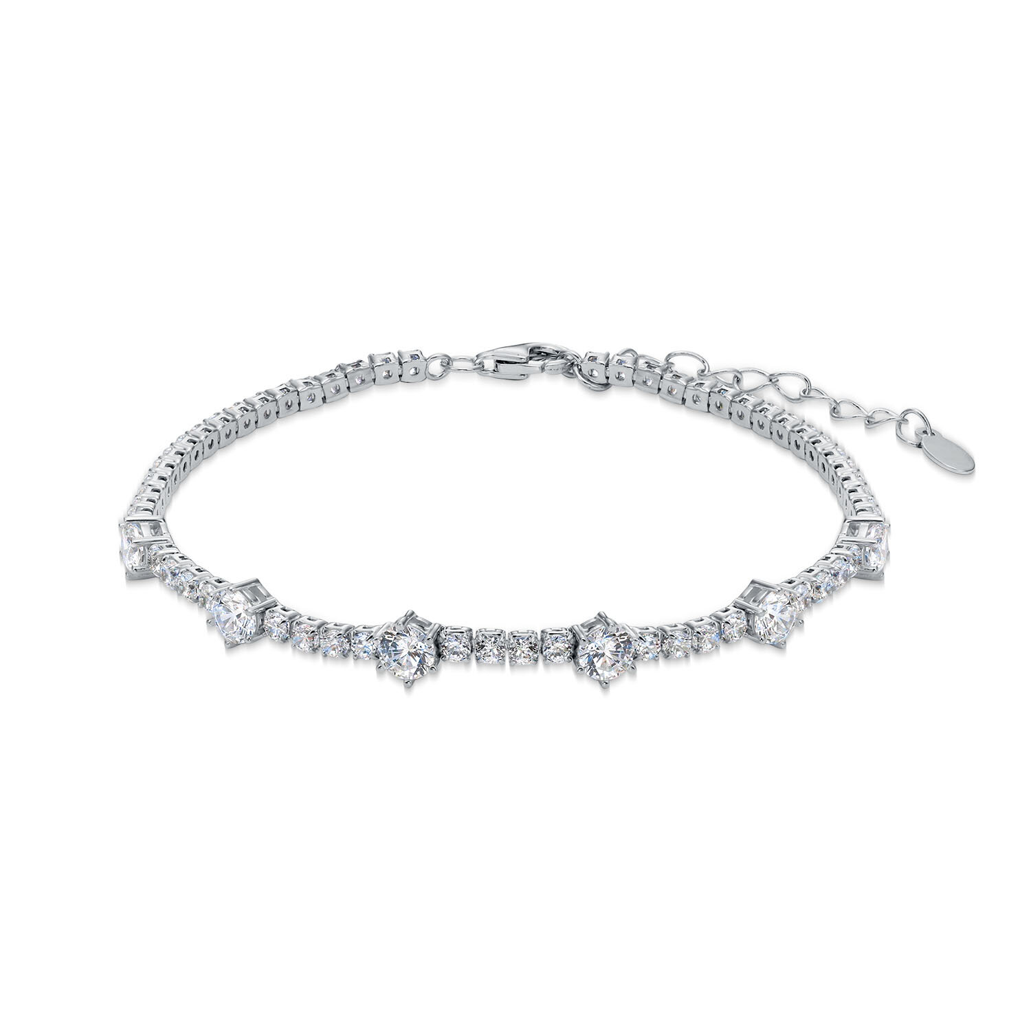 Браслет-цепочка, серебро, 925 проба, родирование, фианит