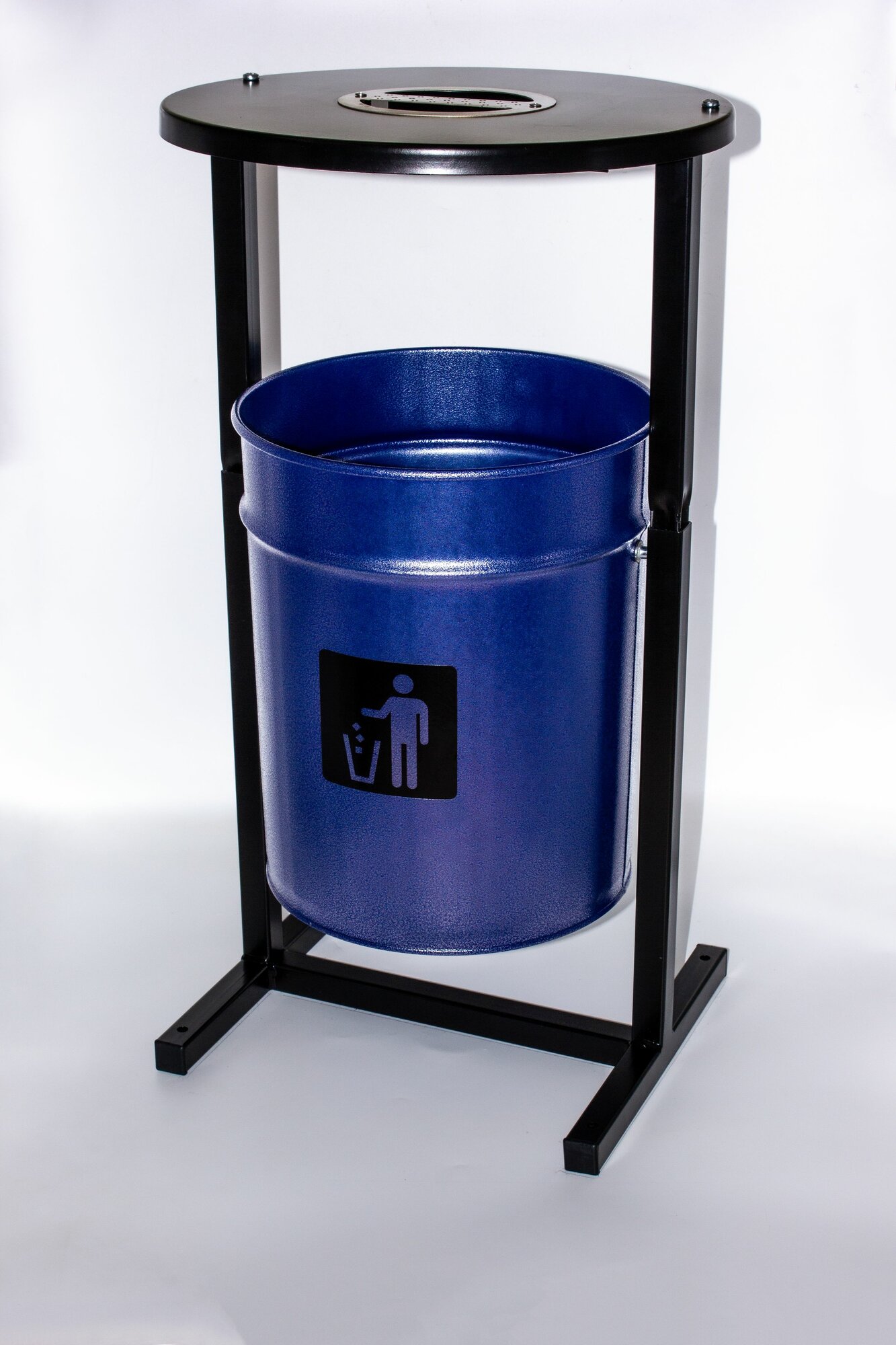 Урна металлическая уличная Т синий металлик с пепельницей