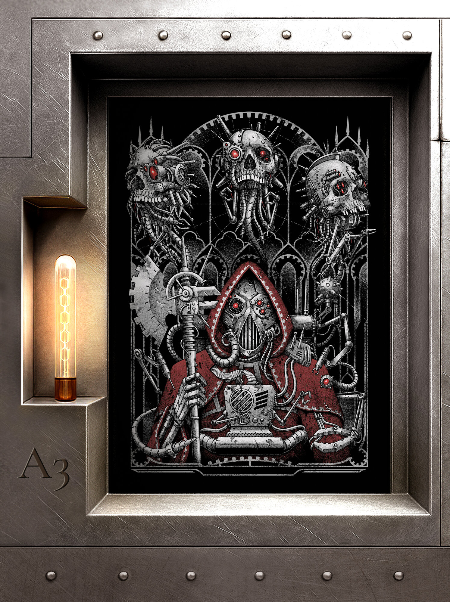 Постер Вархаммер 40000 - Плакат Warhammer 40K - "Адептус Механикус" - "Cервочереп"- Формат А3
