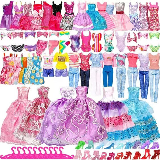 Набор из 50 предметов Набор одежды для куклы Barbie, аксессуары обувь платья