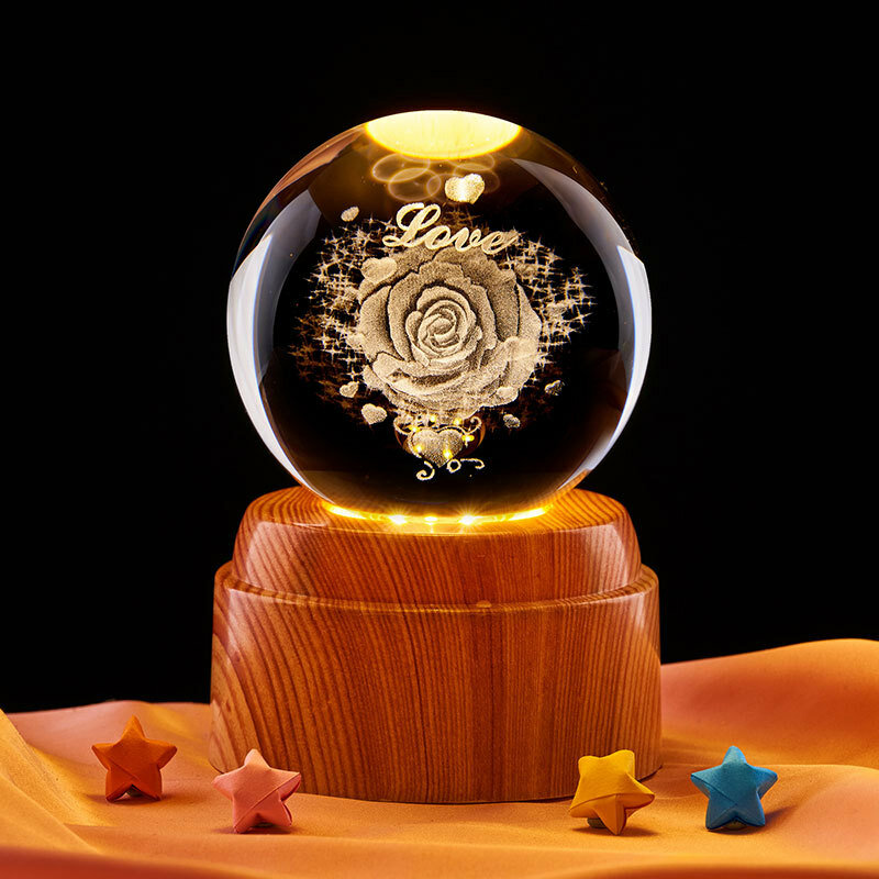 Светящийся кристальный шар с розой и надписью "Счастья" – ночник для торта на день рождения, подарок для мальчиков, девочек и лучших друзей.