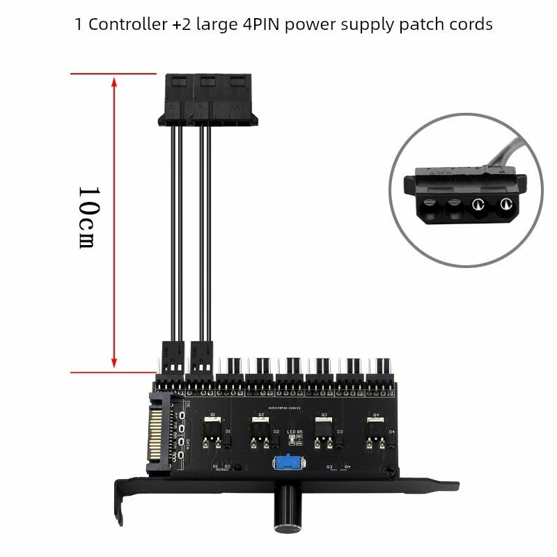 8-канальный PCI контроллер вентилятора с SATA питанием, одинарный регулятор, 2 дополнительных кабеля для 8 вентиляторов