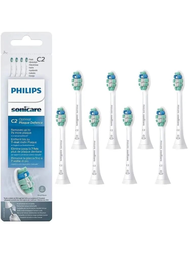 XiangXian Насадки для электрической зубной щетки YouVogue Sonicare C2 Optimal Plague Defence HX9022/10, для бережного удаления налёта, 8 шт, белый