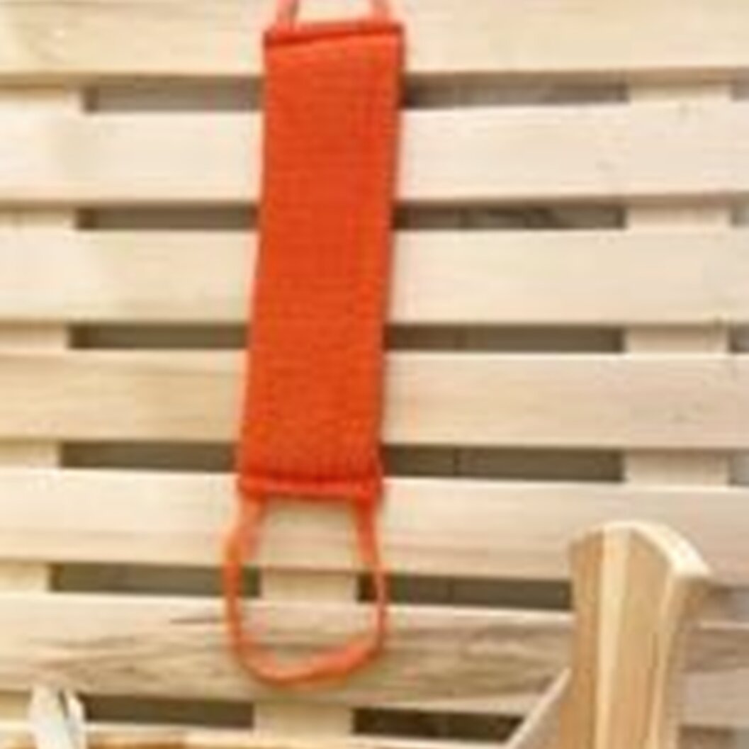 Мочалка банная с ручками жесткая-плюс, нить ПП, для спины, оранжевая