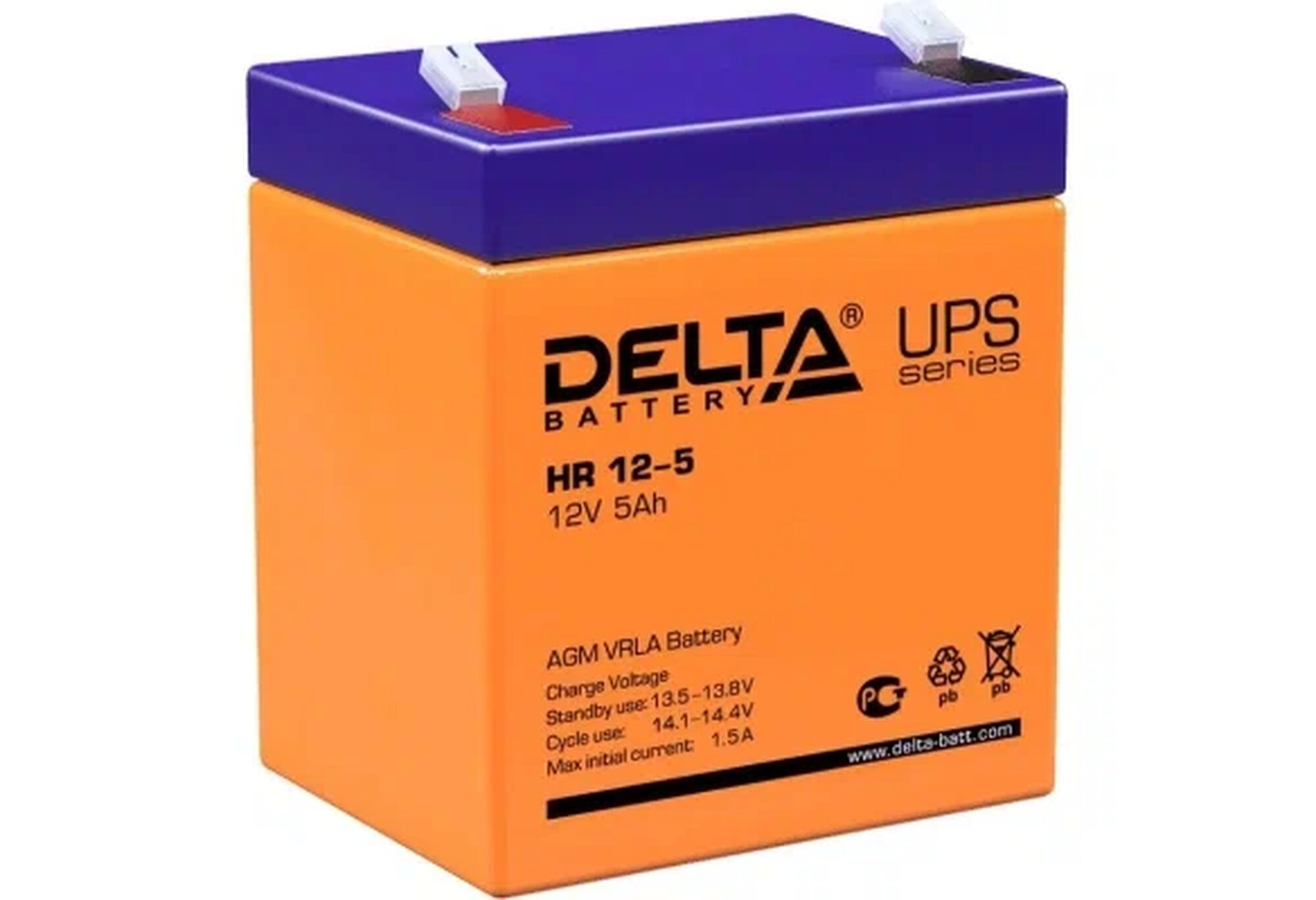 Аккумуляторная батарея Delta HR 12-5, для ИБП, 12 В, 5 Ач, оранжевый/синий