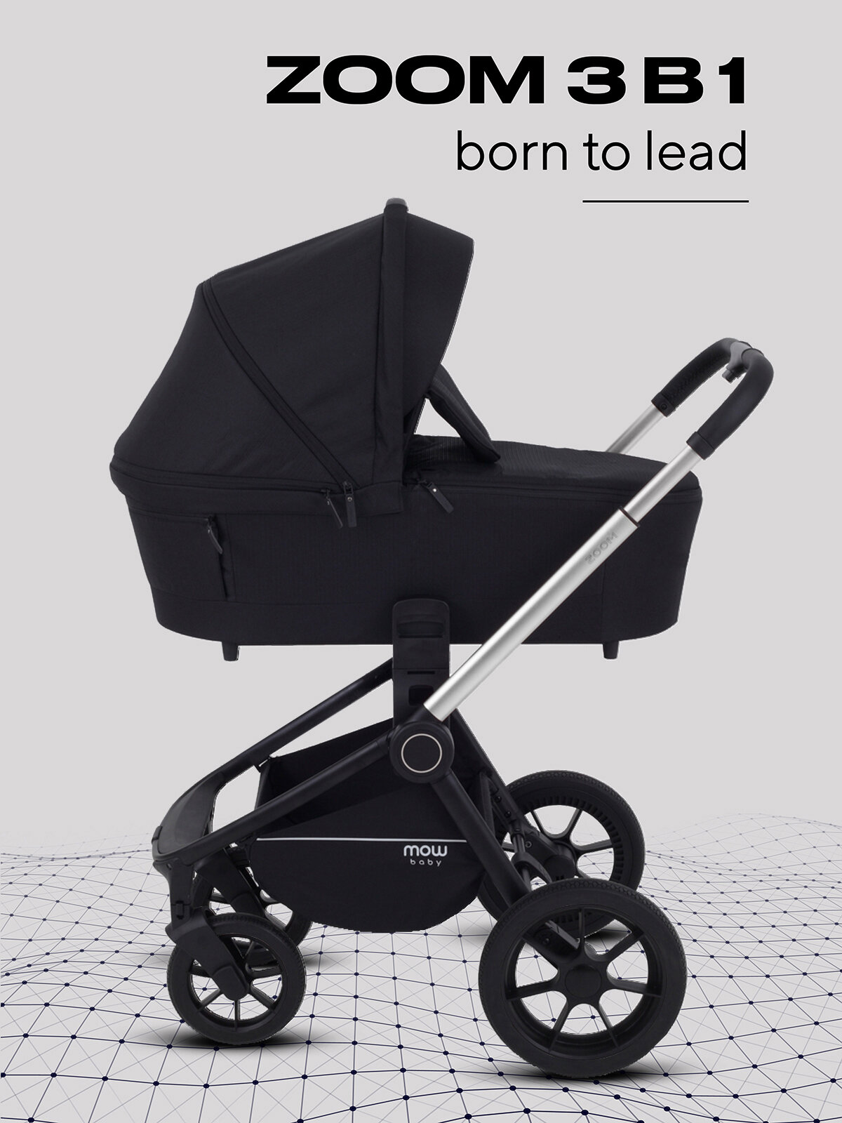 Коляска для новорожденных 3 в 1 MOWBaby ZOOM RA087 Silver Black