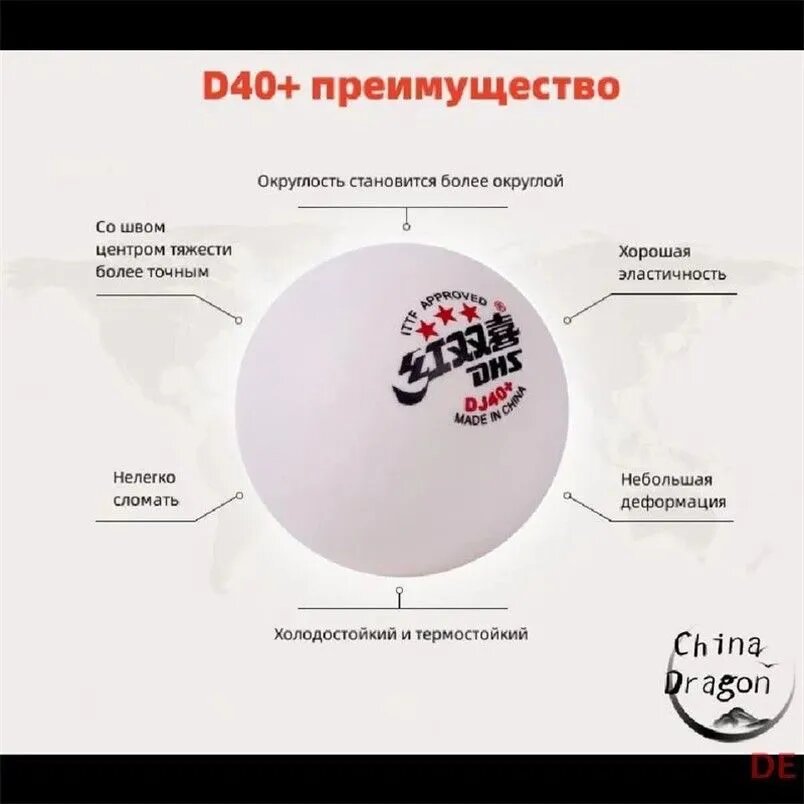 Шарики для пинг-понга DHS DJ40+ WTT для настольного тенниса 18 шт — фото 1