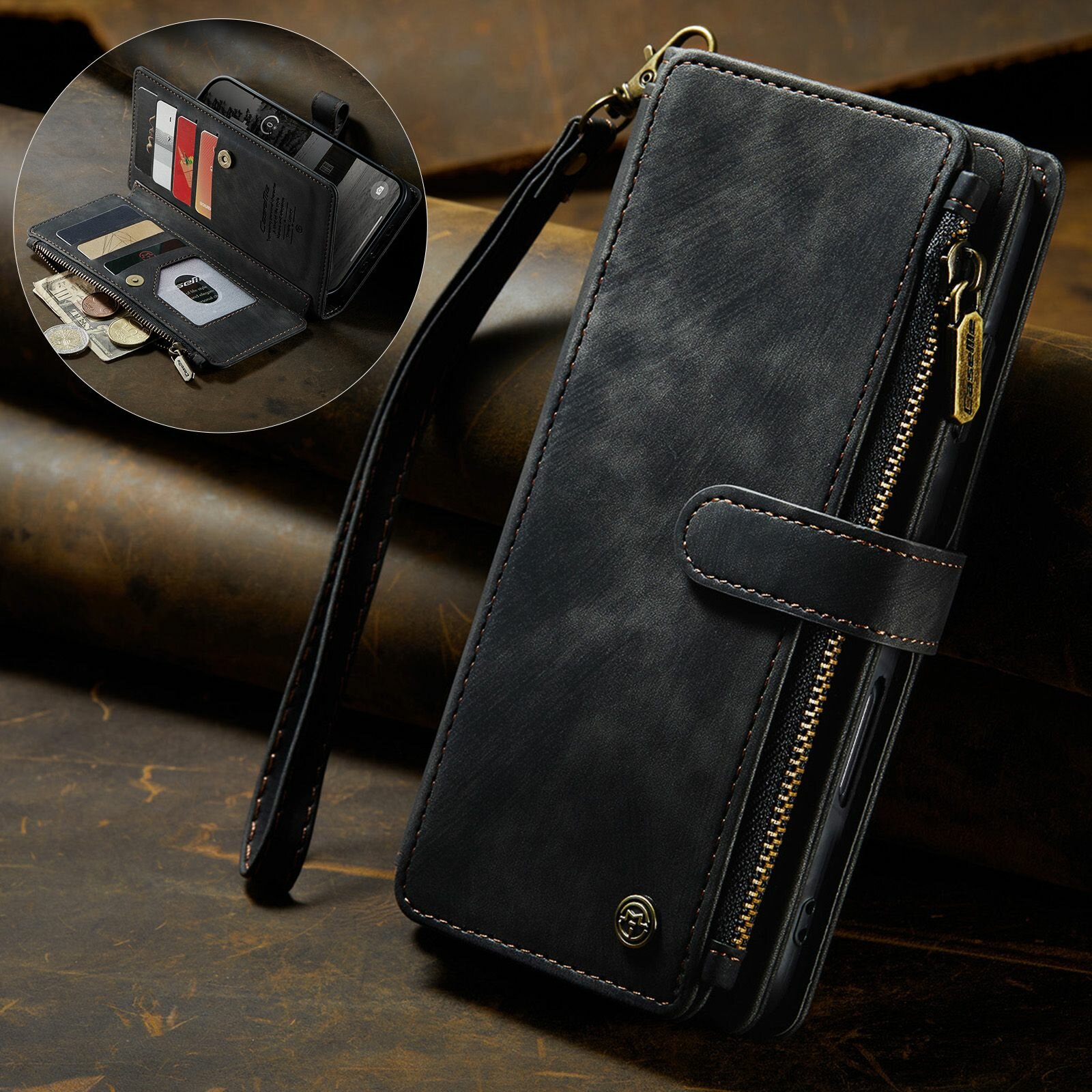 Многофункциональный чехол-кошелек CaseMe 3 in 1 Matte Wallet для iPhone 17 Air (черный)