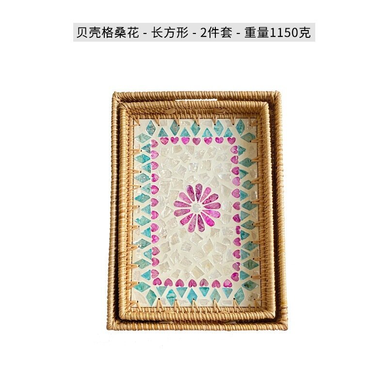 Оптовая продажа: плетеная вручную корзина из ротанга с ракушками, разноцветная, для дома, гостиной, в стиле легкой роскоши, скандинавский стиль, для фруктов, конфет, ресторана, высококачественный серый поднос.