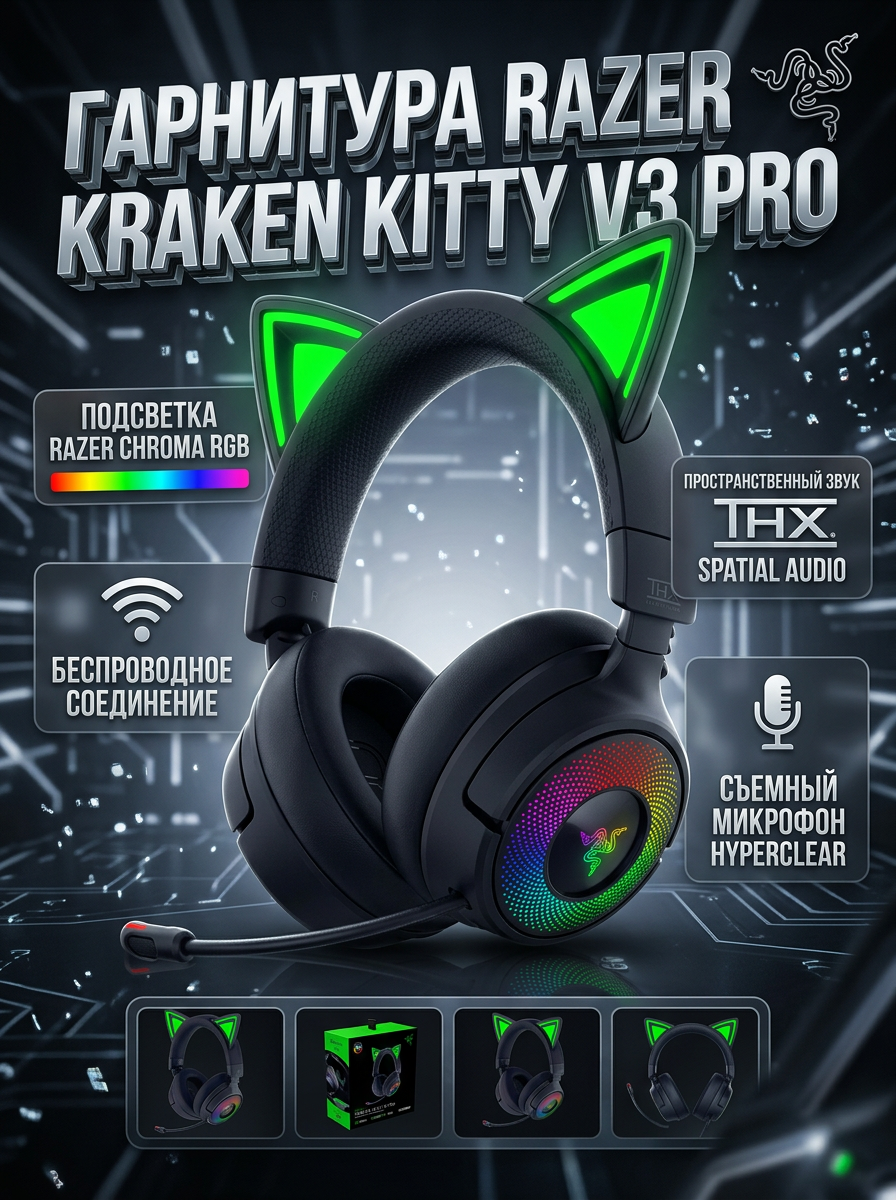 Гарнитура Razer Kraken Kitty V3 Pro Black Headset