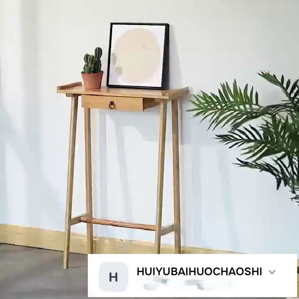 Консоль деревянная с выдвижным ящиком для мелочей 70х24х85 см, желтый, бамбук, минимализм — фото 1