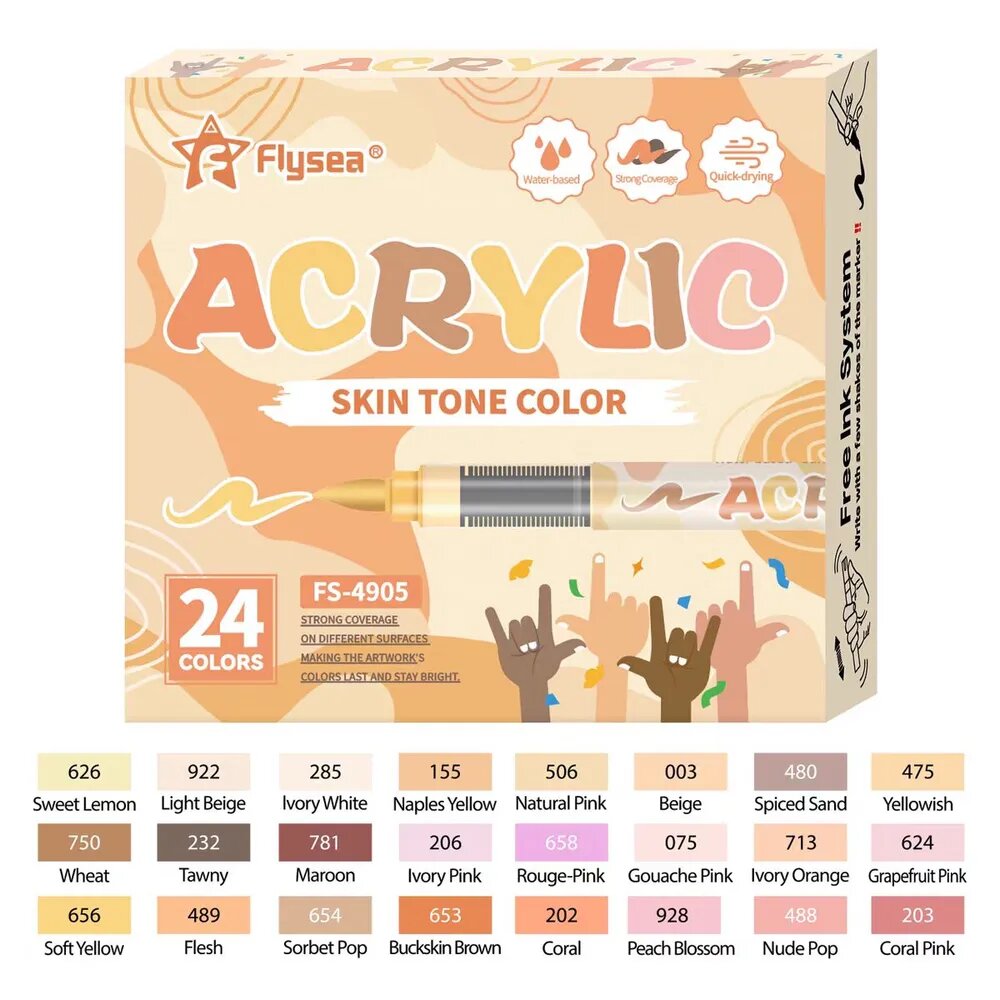 Flysea Акриловый маркер для граффити, 24 шт, для бумаги, кожи, стекла, керамики, картона