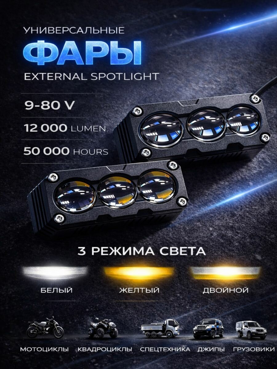 Фары светодиодные универсальные 180W универсальные фсо, дхо, туманки