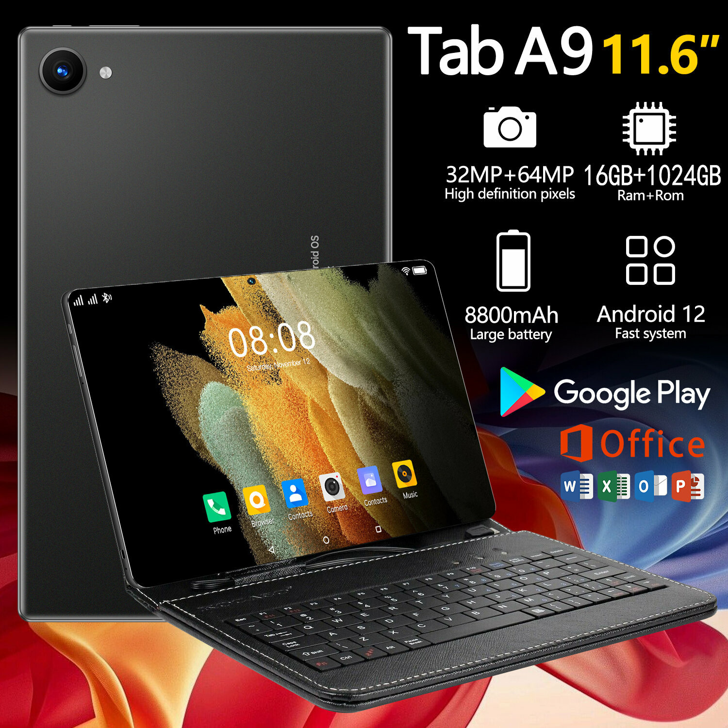 Игровой планшет Tab A9 с клавиатурой, 11,6", 1024 Гб, Android 13