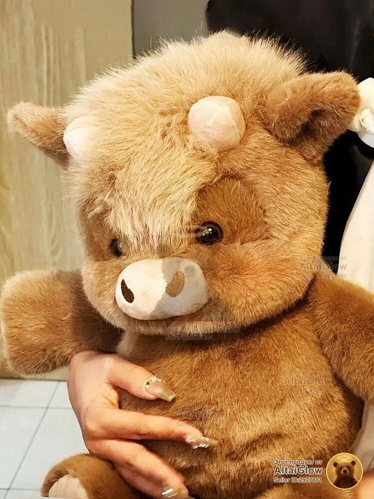 Мягкая игрушка Шотландская корова Хайленд Пушистая корова, Коричневый
