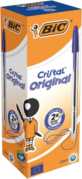 Шариковая ручка BIC CRISTAL оригинальная синяя уп. 20 шт. шт
