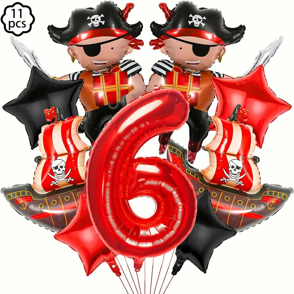 Пиратский набор шаров на 6 лет, 11 шт, красный