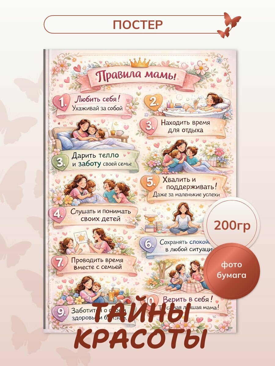 Постер А5 "Правила мамы"
