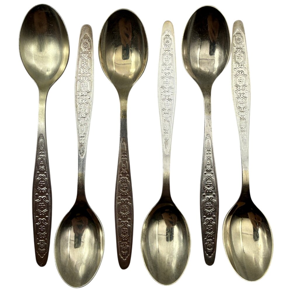 Ложка чайная "Орнамент" (набор 6 штук), 14 см, МНЦ, позолота, 1962-1980 гг, Кольчугино, СССР