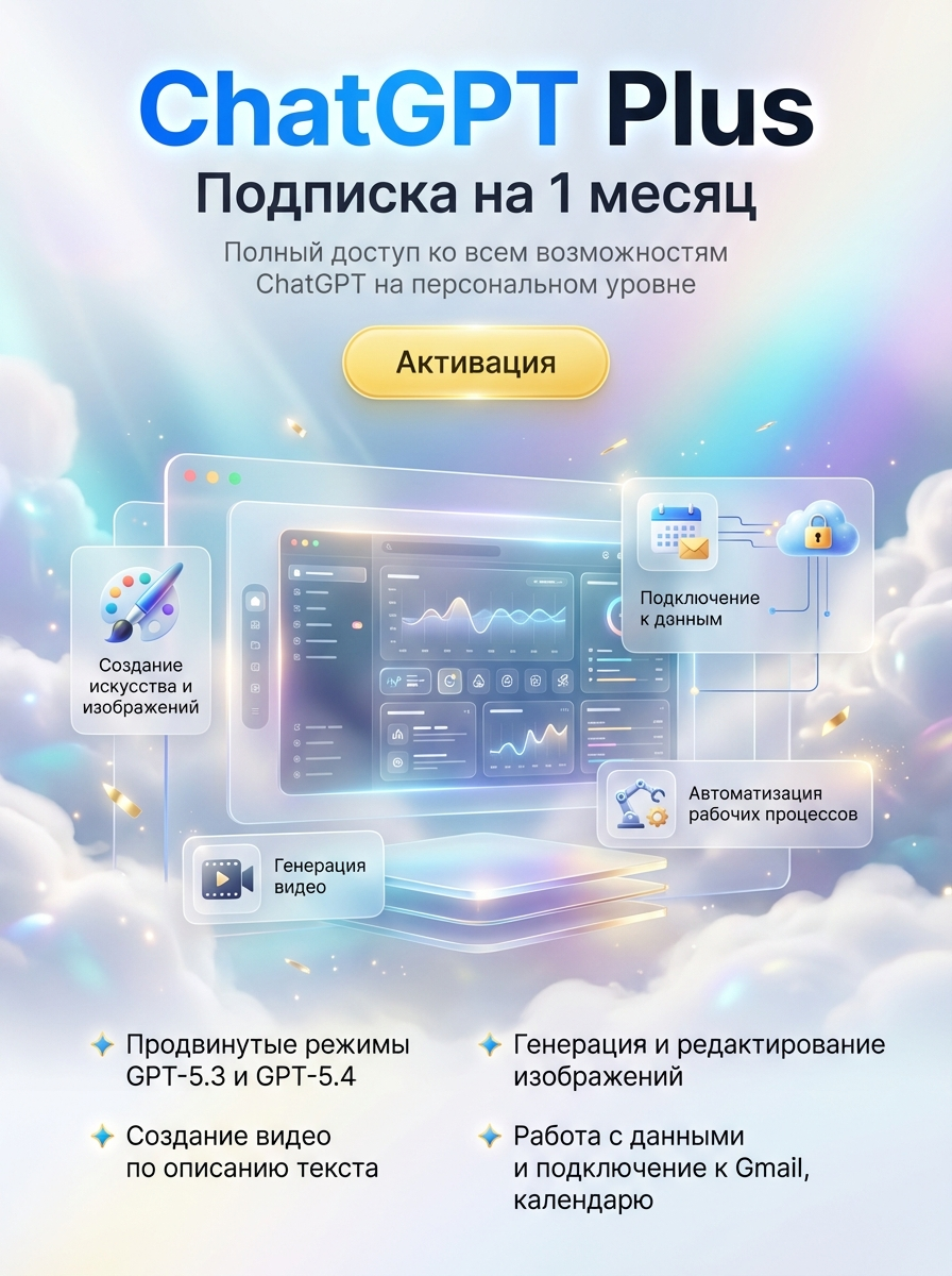 CHAT GPT Plus на срок 1 месяц, гарантия, возможность активации на любом аккаунте