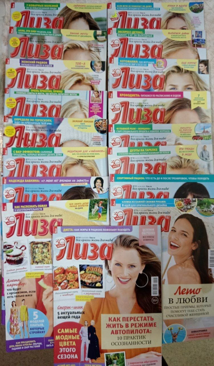 Журнал "Лиза" №3-5, 7, 8, 11-14, 16-18, 25-27, 29, 31 за 2025 год (комплект из 17 секонд-хенд журналов)