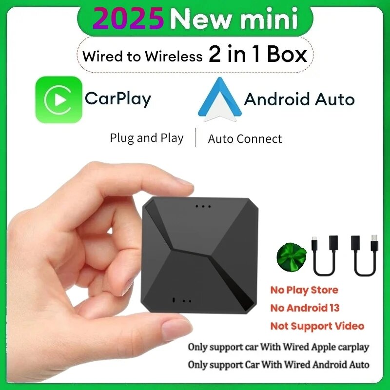 Автомобильная Смарт-приставка 2025 Android 13 Carplay Box С Android Auto, Беспроводная, 2 ГБ + 32 ГБ, Поддержка Wi-Fi, Netflix