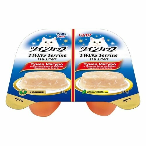 Паштет Инаба Тунец Магуро и куриное филе со вкусом морского гребешка (цена за упаковку) 35г х 16 шт