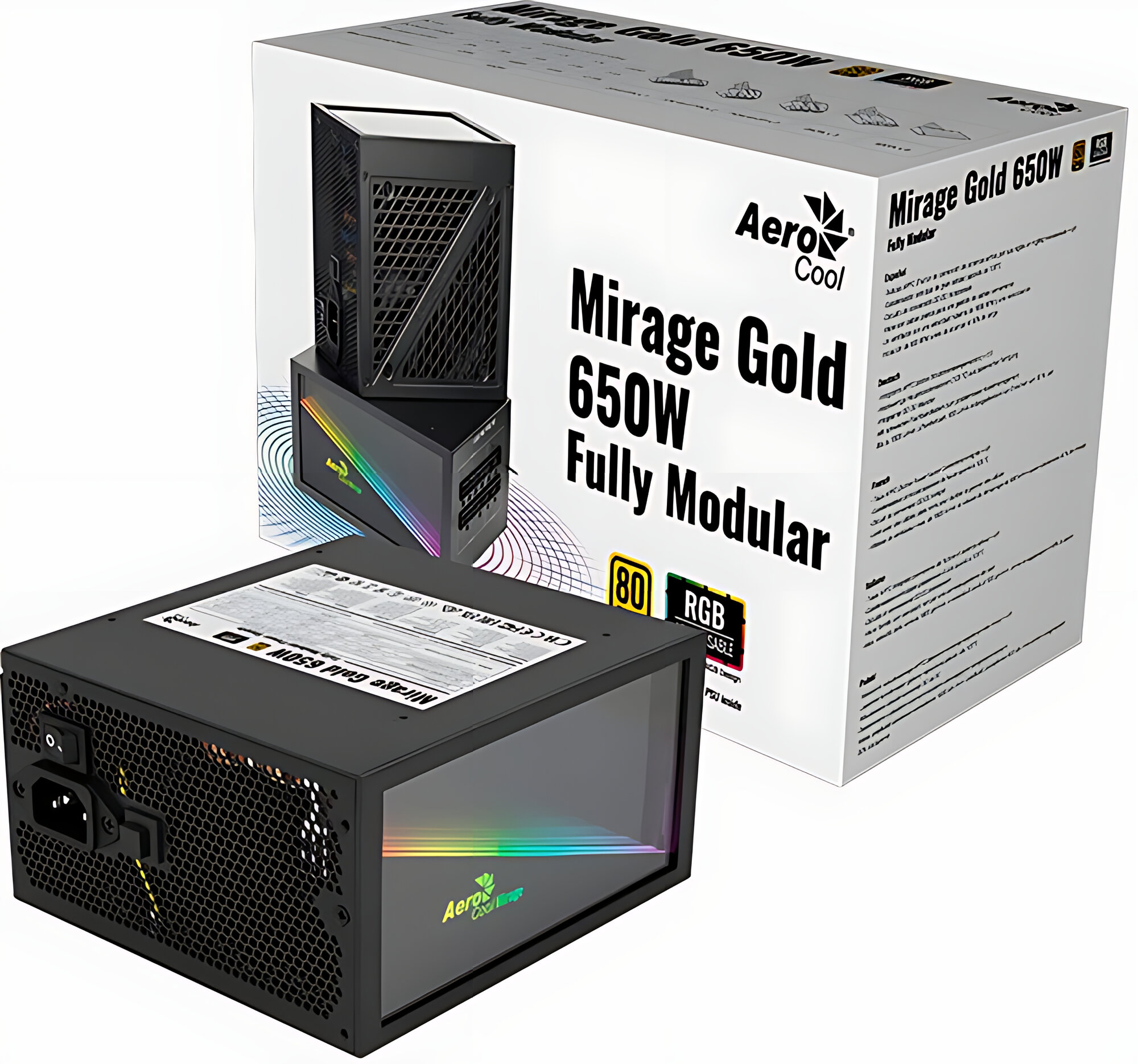 Блок питания AeroCool 650W Mirage Gold ARGB, модульный, 120 мм, 80 PLUS Gold (4711099472581)