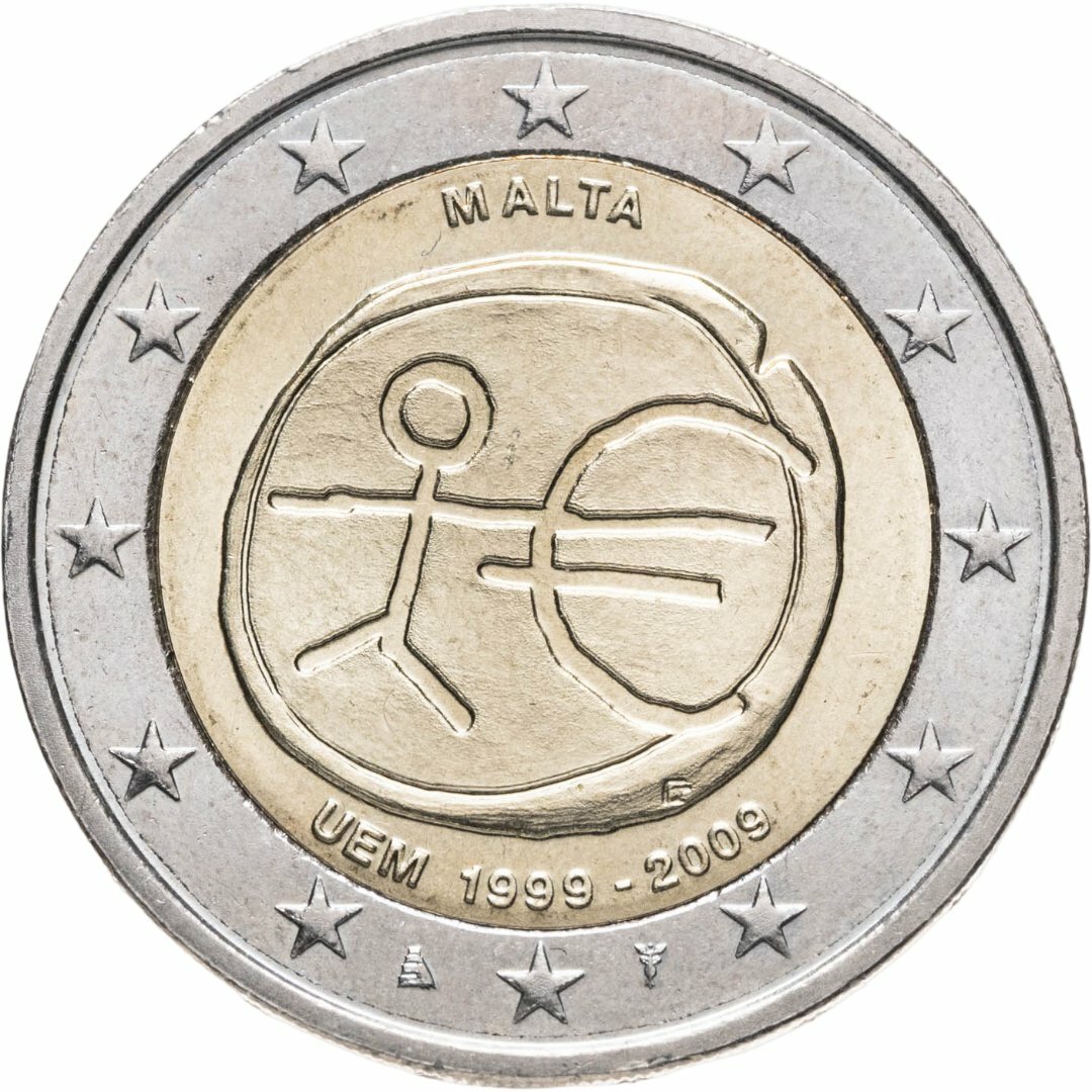 Мальта 2 евро 2009 "10 лет Экономическому и валютному союзу", Биметалл, в сохранности XF-AU