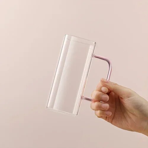 Стеклянная кружка 400 мл Розовый, Pink Handle