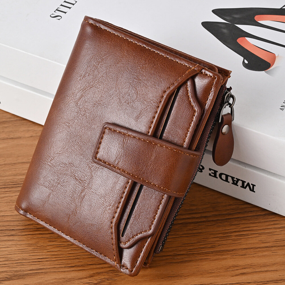 Минимализм сумки ZY Мужской кошелек RFID из восковой PU кожи