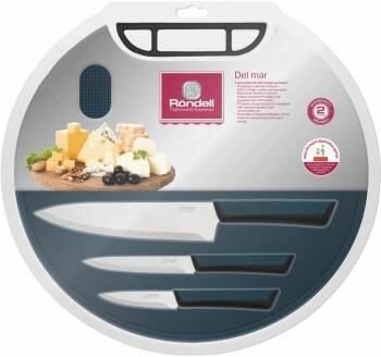 Набор ножей кухонных Rondell из 4 предметов, с разделочной доской, цвет синий, блистерная упаковка, серия Del mar (RD-1853)