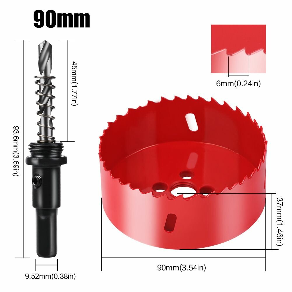 Коронка биметаллическая по металлу, дереву, пластику, 90 мм
