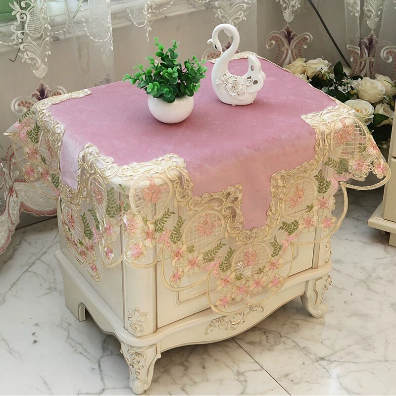 Розовая кружевная скатерть, 56x56 см, 1 шт, без внутренней кружевой детали