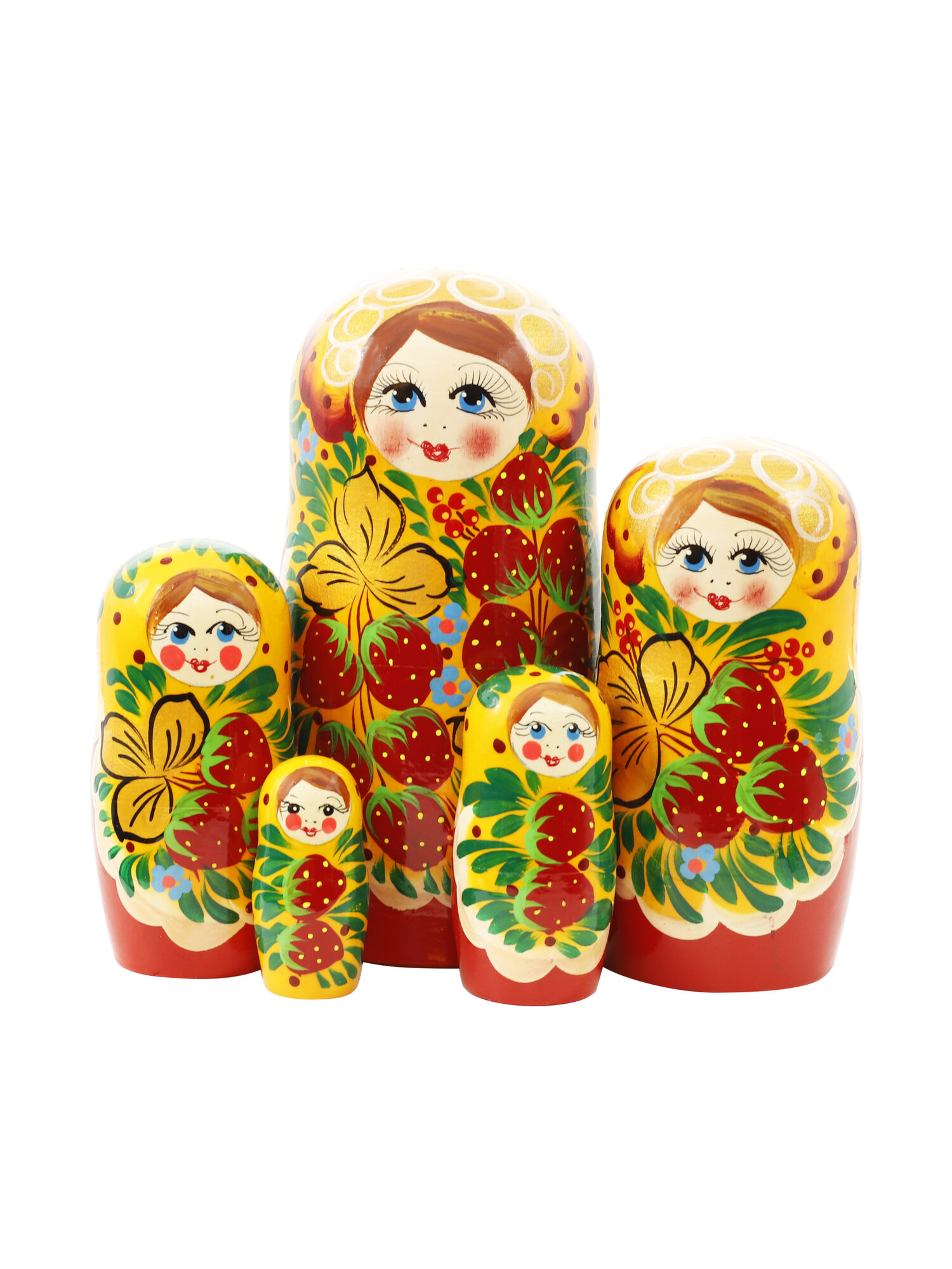 Матрешка "Хохломская. Ягоды на жёлтом", 5 мест, 18см (29077).