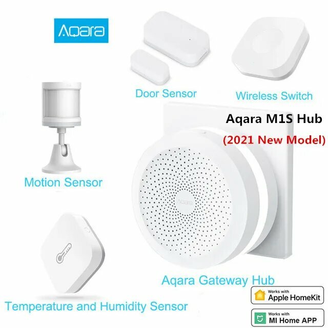 Aqara Smart Home Kits Gateway Hub M1S Wall Wireless Switch Lamp Door Motion Temperature Sensor Relay Module Smoke MI Home Remote-5 в 1 как на картинке