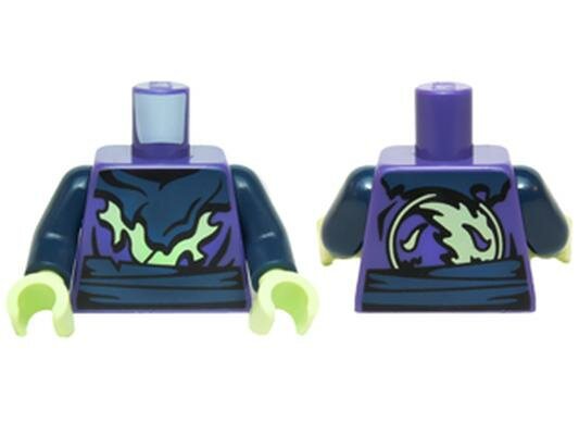 Деталь Lego 973pb2084c01 Torso Ninjago Tattered Dark Blue and Yellowish Green Robe and Dark Blue Belt Pattern / Dark Blue Arms / Yellowish Green Hands