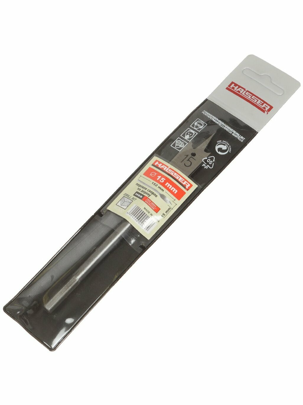 Сверло перовое по дереву Haisser 15 мм, артикул HS103306. Качественная оснастка для электробензоинструмента.