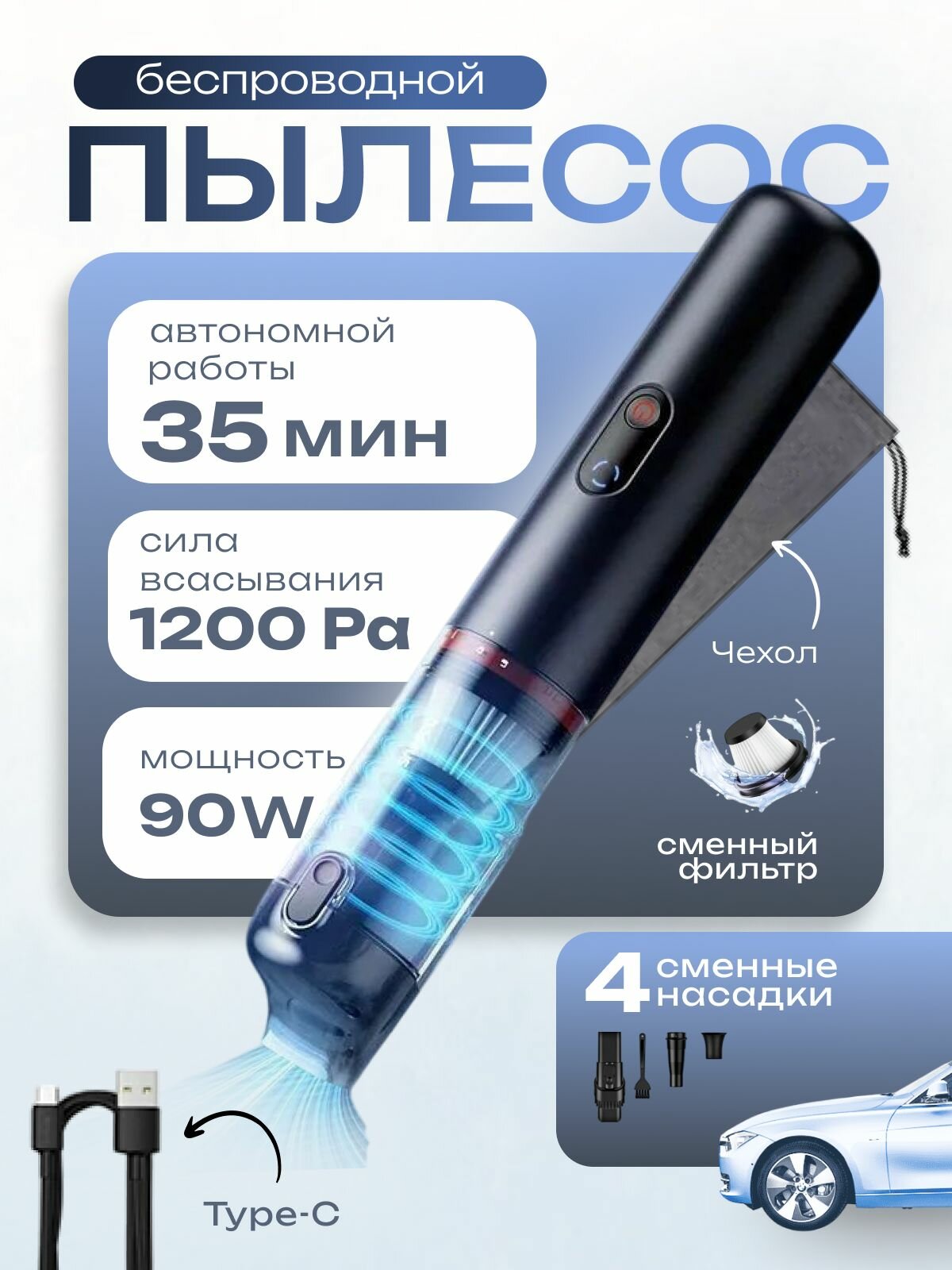 Беспроводной автомобильный пылесос A5 Air Car Vacuum Cleaner