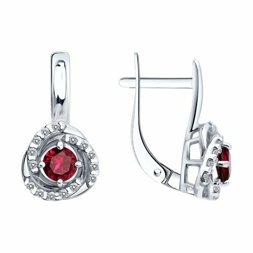 Серьги, серебро, 925 проба, родирование, фианит, рубин
