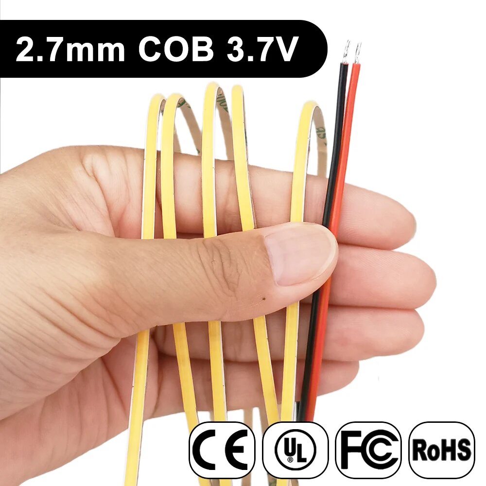 FUNZENXIN Светодиодная лента COB 2,7 мм 480leds/м 3000K/4000K/6000K Warm White, 1 м, 2.7mm DC3.7V